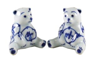 porcelain teddy bears salt and pepper shakers blue and white