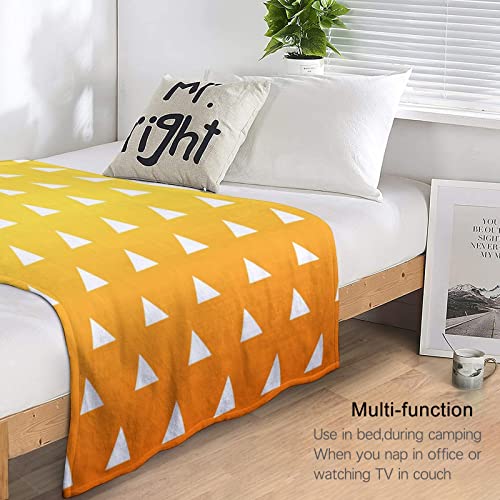 Demon Slayer Anime Zenitsu Throw Blanket Utra Soft Fade Resistant Bedding 50in x60in Japanese Anime Flannel Blanket for Couch Sofa Bed Office Outdoor Yellow Blanket