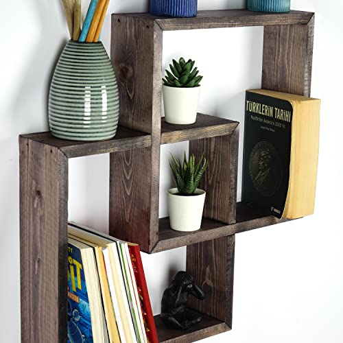 Square Wall Shelves, Handmade Wall Mounted Storage Home Wall Decor Book Farmhouse Shelf Entry Organizer for Living Room, Bathroom, Kitchen, Office and Laundry Room (Wenge)