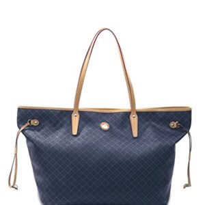 Rioni Signature Navy ST20222L Canvas Leather Gold Tone Metal Hardware Luxury Large Tote Shoulder Bag