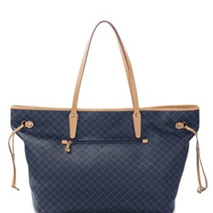 Rioni Signature Navy ST20222L Canvas Leather Gold Tone Metal Hardware Luxury Large Tote Shoulder Bag