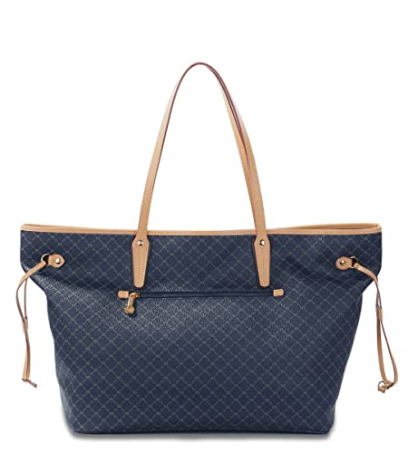 Rioni Signature Navy ST20222L Canvas Leather Gold Tone Metal Hardware Luxury Large Tote Shoulder Bag