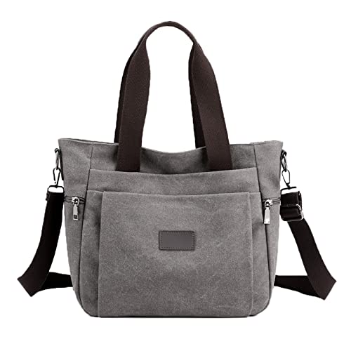 Women's Canvas Tote Bag, Work Handbag with Multi Pockes Fashion Shoulder Purse Causal Canvas Crossbody Bags, Grey