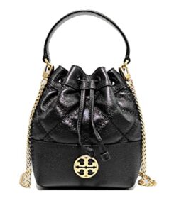 tory burch 87869 willa mini black with gold hardware women’s drawstring bucket bag