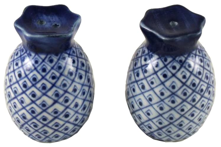 Blue and White Pineapples Porcelain Salt and Pepper Shakers Set