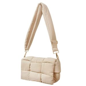 naariian puffer shoulder bag nylon padded woven handbag designer crossbody dupes women down purse(beige)