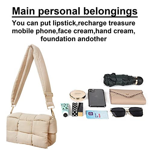 NAARIIAN Puffer shoulder bag Nylon padded woven handbag designer crossbody dupes women down purse(beige)