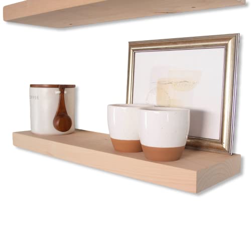 J Thomas Home Rustic Alder Wood Floating Shelf. ONE 1.5 Inch Solid Alder Wood Wall Shelf. Handmade in The USA. Heavy Duty Easy Mount Hidden Bracket. Qty 1 (Unstained, 5.25" D x 18" L)