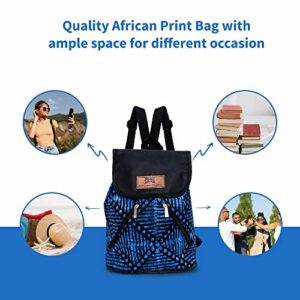 African Things Canvas Mini Backpack for Women - Small Waterproof Casual, School, Travel & Work Shoulder Bookbag - Black Water Resistant Lining Print Drawstring Daypack Purse for Girls Ada Batik