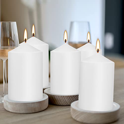 White Pillar Candles - Set of 6 - 3" x 6" Dripless Unscented Candles in White for Home Decor, Relaxation & All Occasions