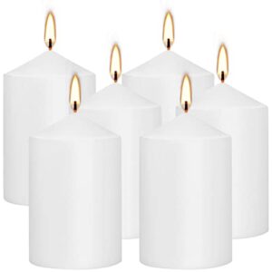 White Pillar Candles - Set of 6 - 3" x 6" Dripless Unscented Candles in White for Home Decor, Relaxation & All Occasions