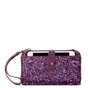 sakroots womens bag in eco-twill, convertible purse with detachable wristlet strap, includes large smartphone crossbody, violet treehouse, one size us