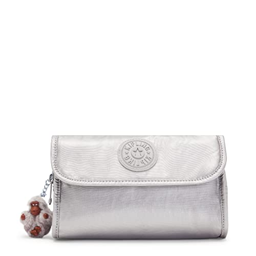 Kipling Womens Women's Daisee Pouch, Medium Bag, Zip Compartment, Nylon Travel Pouch, Smooth Silver Metallic, 8 L x 4.25 H 4 D US