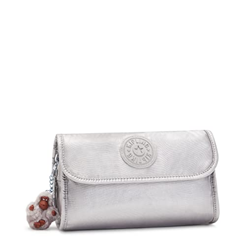 Kipling Womens Women's Daisee Pouch, Medium Bag, Zip Compartment, Nylon Travel Pouch, Smooth Silver Metallic, 8 L x 4.25 H 4 D US