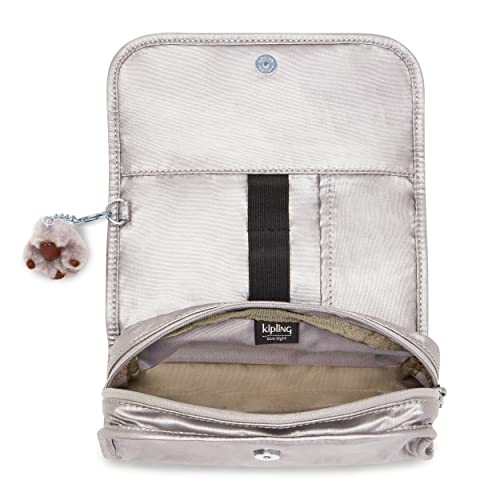 Kipling Womens Women's Daisee Pouch, Medium Bag, Zip Compartment, Nylon Travel Pouch, Smooth Silver Metallic, 8 L x 4.25 H 4 D US