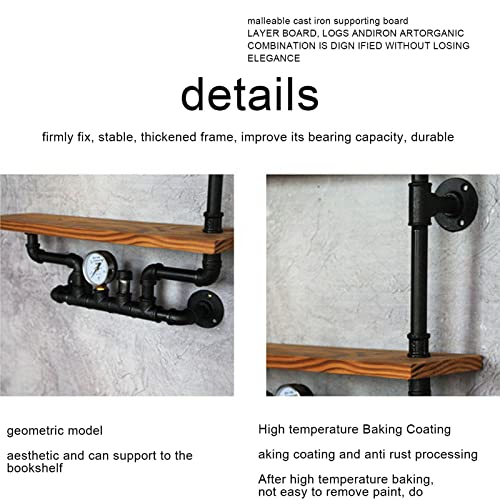 Jeanoko Retro Wall Mounted Floating Shelf, Industrial Pipe Shelves Malleable Cast Iron Solid Wood 2 Tiers Piple Shape Wall Mounted Shelf with Towel Bar for Home