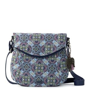 sakroots womens bag in eco-twill, multifunctional purse with adjustable strap & zipper pockets, sustainable women s eco twill foldover crossbody, grey mosaic world, one size us