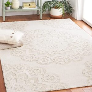 safavieh blossom collection 6′ x 6′ square ivory/grey blm108f handmade medallion wool area rug