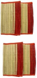 pooja aasan puja asan mat puja asana kusha asan madurkathi/kusha grass/korai pai 18’x18′ set of 2 pieces, orange blue colror