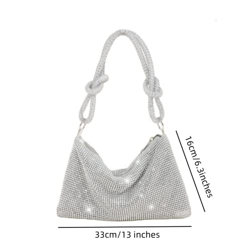 Rhinestone Hobo Bag for Women, Chic Sparkly Evening Handbag, Shiny Clutch Bag Purse for Club Wedding Party