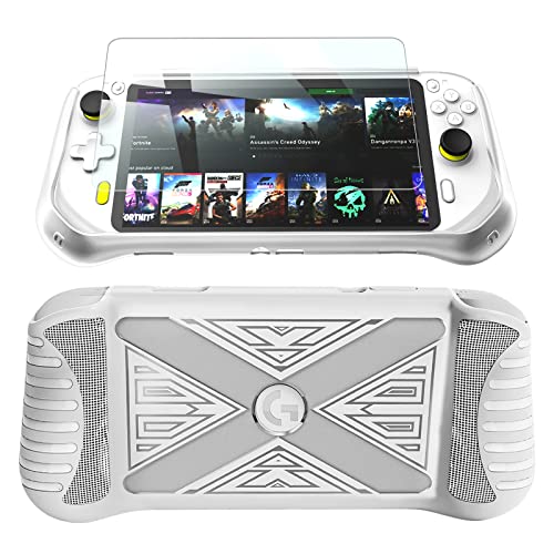 LUPAPA Silicone Cover Case for Logitech G Cloud Gaming Handheld and Screen Film Protector for Logitech G Cloud Gaming Accessories (White)