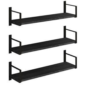 Wallniture Toledo Floating Shelves for Living Room Wall Shelves Office & Kitchen Organization Bedrom Wall Decor Toy Storage Black Bookshelf Set of 3