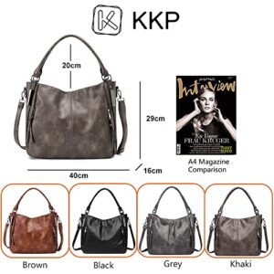 KKP Hobo Shoulder Bags for Women Large PU leather Purse Shopper Tote Purse Handbag-Khaki