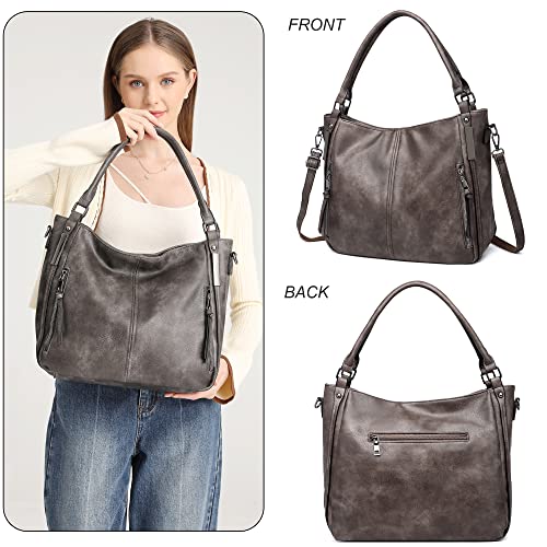 KKP Hobo Shoulder Bags for Women Large PU leather Purse Shopper Tote Purse Handbag-Khaki