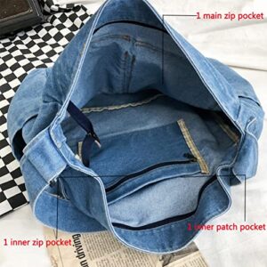 Cross Body Bag Purses for Women Denim Crossbody Handbags Blue Jean Purse Travel Large Hobo Canvas Cute Tote Bag with Zipper Pockets School Teen Girls Shoulder Casual Hand Bags Ladies Messenger Trendy