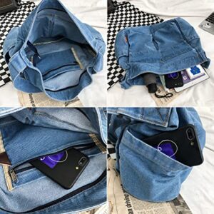 Cross Body Bag Purses for Women Denim Crossbody Handbags Blue Jean Purse Travel Large Hobo Canvas Cute Tote Bag with Zipper Pockets School Teen Girls Shoulder Casual Hand Bags Ladies Messenger Trendy