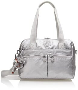 kipling womens women’s charlene bag, organize accessories, removable crossbody strap, nylon travel shoulder bag, smooth silver metallic, 11.5 l x 8.75 h 6.25 d us