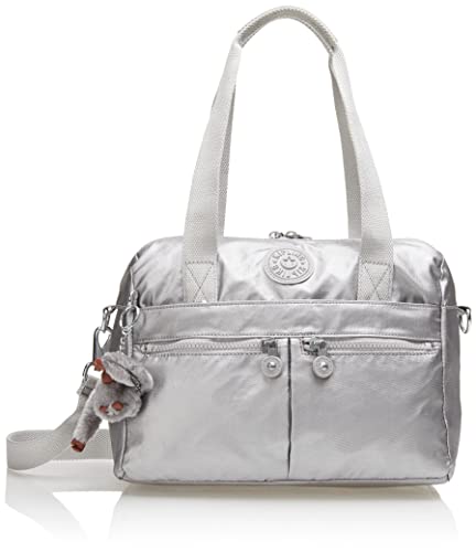 Kipling Womens Women's Charlene Bag, Organize Accessories, Removable Crossbody Strap, Nylon Travel Shoulder Bag, Smooth Silver Metallic, 11.5 L x 8.75 H 6.25 D US