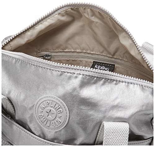 Kipling Womens Women's Charlene Bag, Organize Accessories, Removable Crossbody Strap, Nylon Travel Shoulder Bag, Smooth Silver Metallic, 11.5 L x 8.75 H 6.25 D US