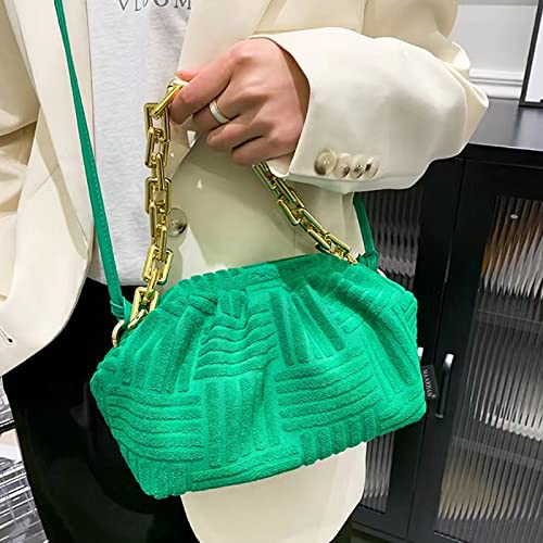 Jacquard Pattern cotton cloud shape dumpling handbag clutch purse for women shoulder hobo bag dupes(Green)