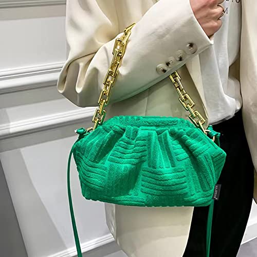 Jacquard Pattern cotton cloud shape dumpling handbag clutch purse for women shoulder hobo bag dupes(Green)