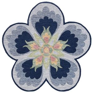 safavieh novelty collection 3′ x 3′ round blue/grey nov103m handmade flower wool entryway foyer living room bedroom kitchen nook area rug