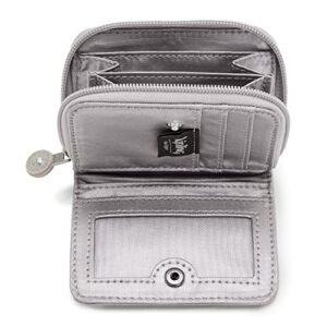 Kipling Womens Women's Tops Wallet, Compact, Practical, Nylon Travel Card Holder Wallets, Smooth Silver Metallic, 3 L x 4.125 H 1 D US