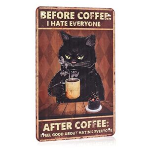 black cat wall decor sign – 8×12 inch retro metal wall art posters prints decorative for home room bathroom bedroom kitchen bar office etc.（ i hate everyone｜i feel good about hating everyone）