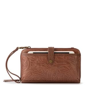 the sak womens iris large smartphone crossbody bag in leather, teak leaf embossed, one size us