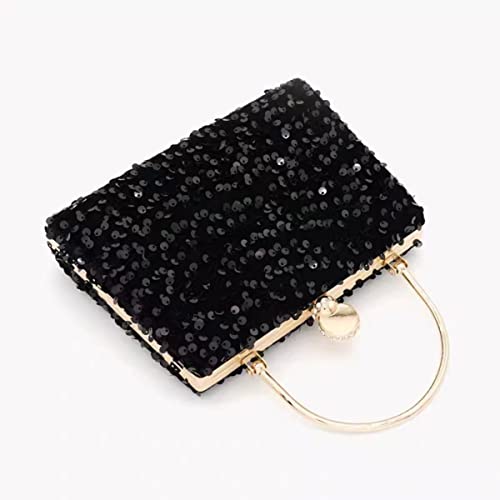 IAMUHI Small Sequins Clutch Purse Top Handle Evening Handbag Convertible Mermaid Square Shoulder Crossbody Bag,Black