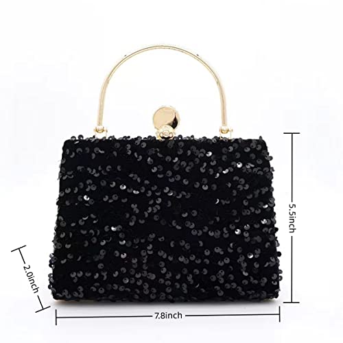 IAMUHI Small Sequins Clutch Purse Top Handle Evening Handbag Convertible Mermaid Square Shoulder Crossbody Bag,Black