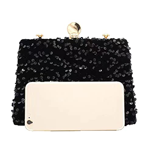 IAMUHI Small Sequins Clutch Purse Top Handle Evening Handbag Convertible Mermaid Square Shoulder Crossbody Bag,Black