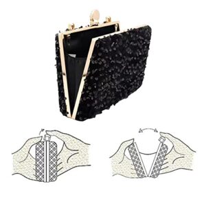 IAMUHI Small Sequins Clutch Purse Top Handle Evening Handbag Convertible Mermaid Square Shoulder Crossbody Bag,Black