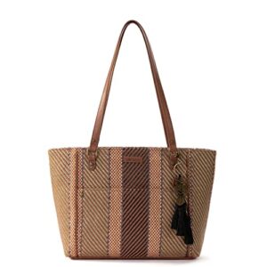 sakroots metro tote bag fabric, large & roomy with zip closure, sustainable & durable design, sienna spirit desert woven