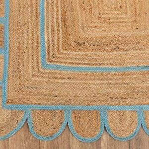 Natural Handwoven Scalloped Jute Area Rug 3x15, Braided Natural Color Area Rug for Living Room, Entryway, Hallway, Kitchen Floor, Under Table 8x10, 9×12, 10×14, 10x16, 10x18 (Light Blue, 2.5’x8′)