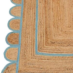 Natural Handwoven Scalloped Jute Area Rug 3x15, Braided Natural Color Area Rug for Living Room, Entryway, Hallway, Kitchen Floor, Under Table 8x10, 9×12, 10×14, 10x16, 10x18 (Light Blue, 2.5’x8′)