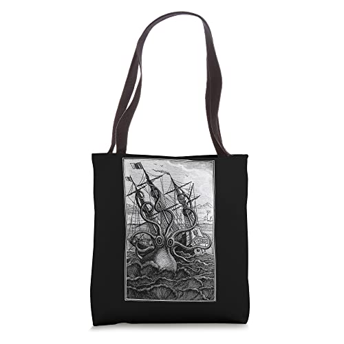 Cthulhu Giant Octopus Attacking Ship Vintage Kraken Occult Tote Bag