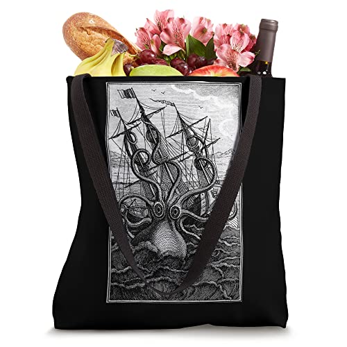 Cthulhu Giant Octopus Attacking Ship Vintage Kraken Occult Tote Bag