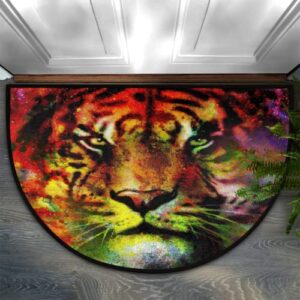 nichpedr welcome half round door mat abstract art tiger animal entrance way rugs doormats soft non-slip washable bath rugs floor mats for home bathroom indoor outdoor 18×30 inch