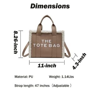 NEGBIU Tote Bag for Women, PU Leather Tote Bag with Lamb Wool, Crossbody Handbag for Travel/Work（11 * 8.26 * 4.3in